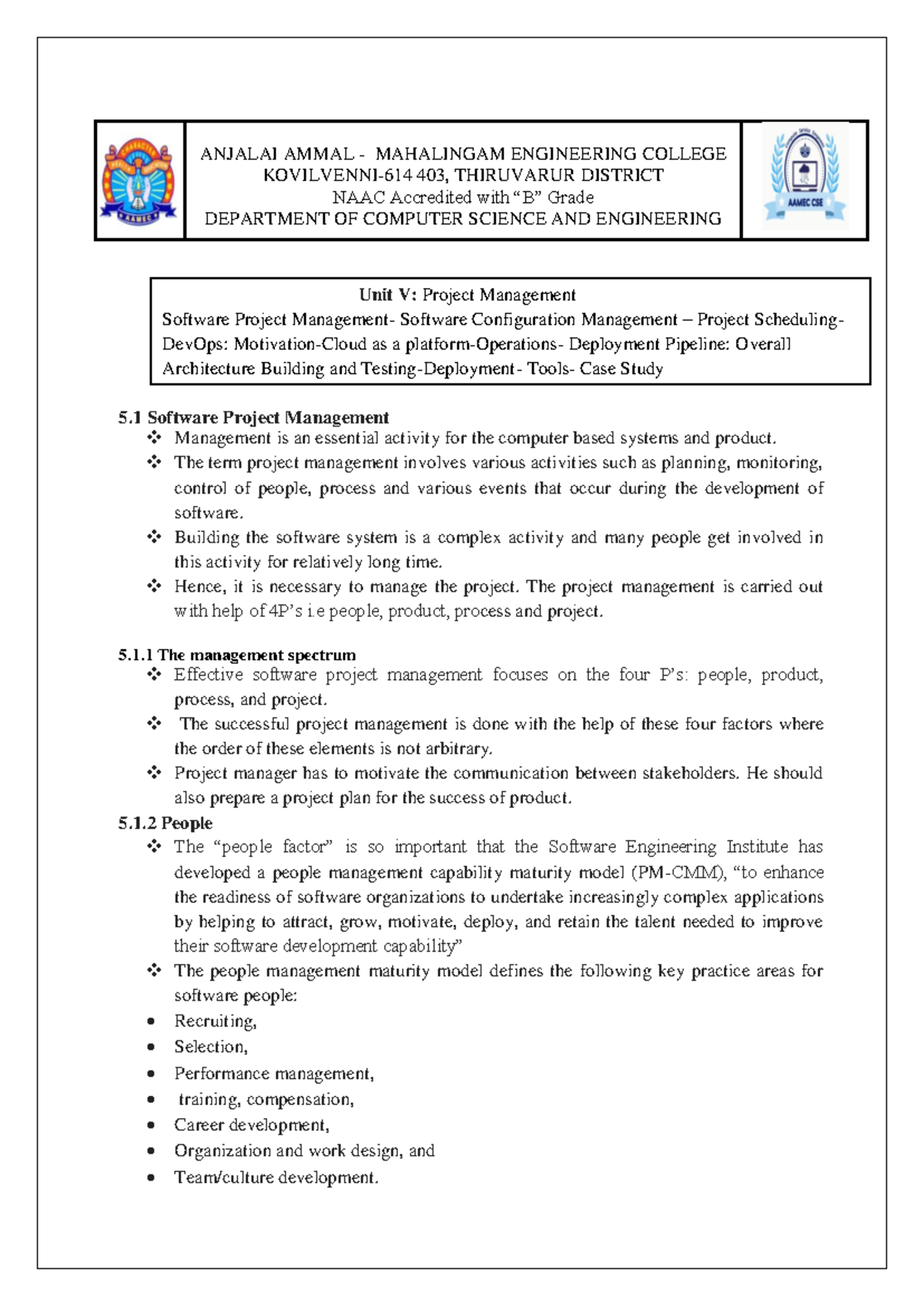 OOSE-UNIT5 - OOSE-UNIT5 - 5 Software Project Management Management is an essential activity for ...