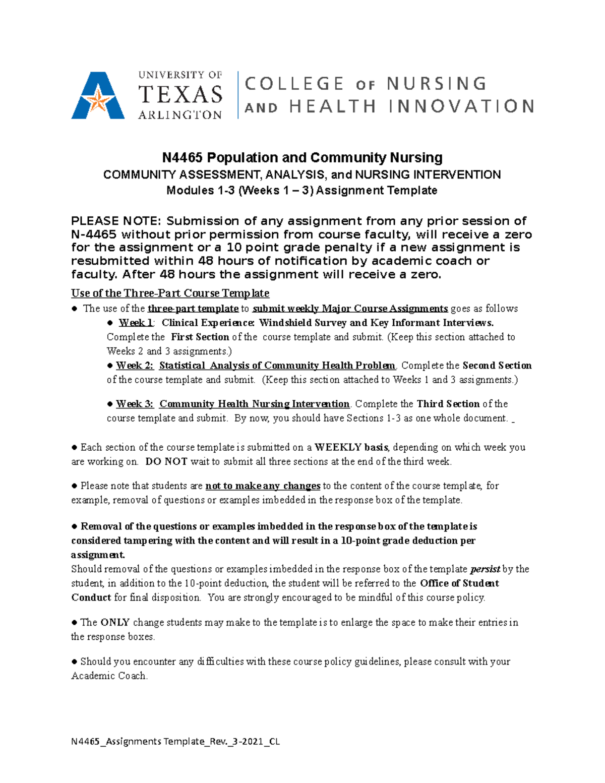 Weeks 1-3 Windshield Assessment Template - N4465 Population and ...