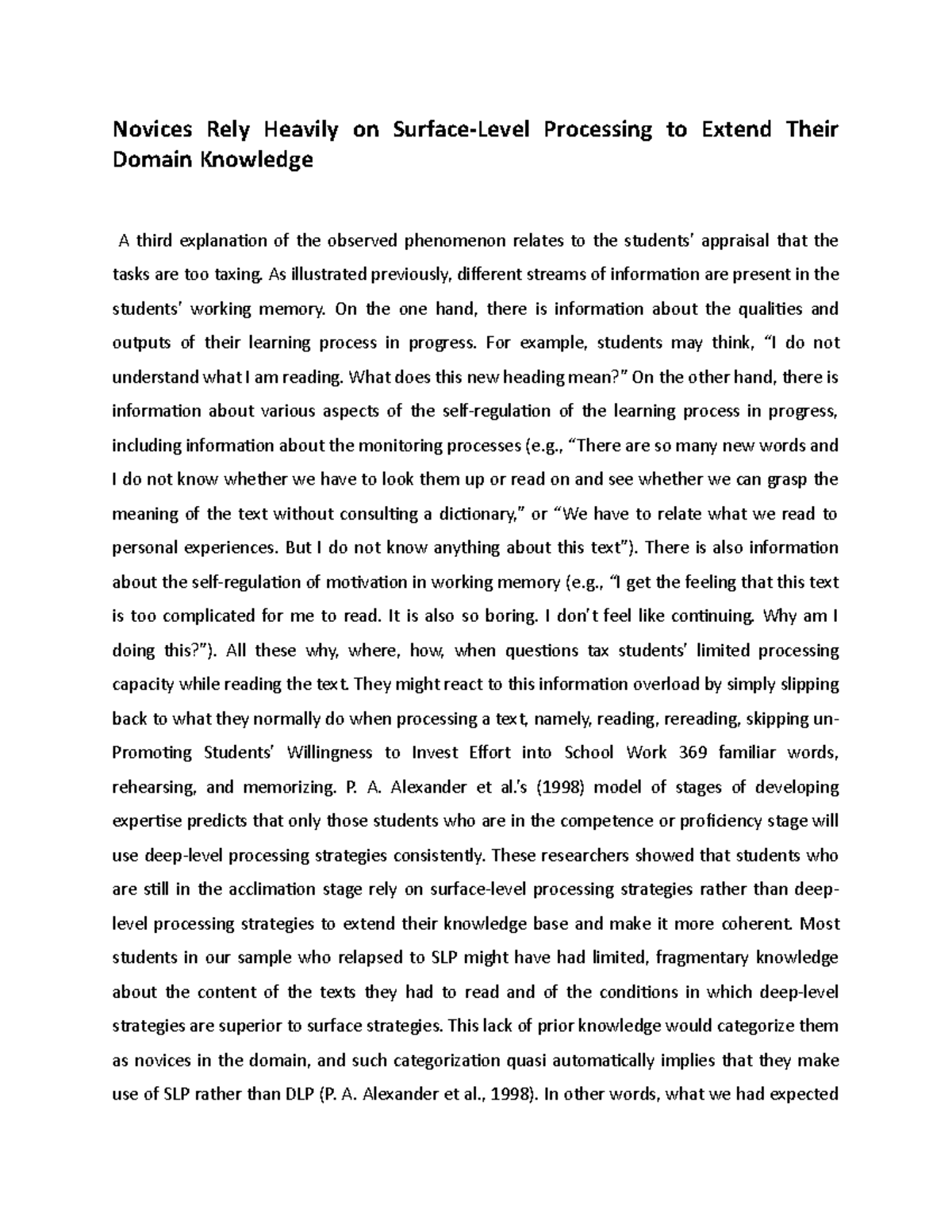 Novices Rely Heavily on Surface-Level Processing to Extend Their Domain ...