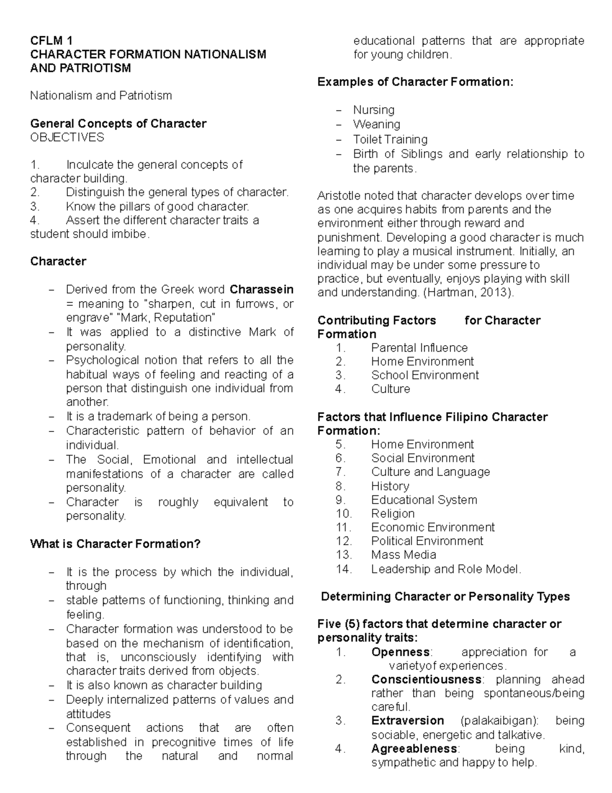 CFLM1 - MFOJG;OAJGOJAE - CFLM 1 CHARACTER FORMATION NATIONALISM AND PATRIOTISM Nationalism and ...