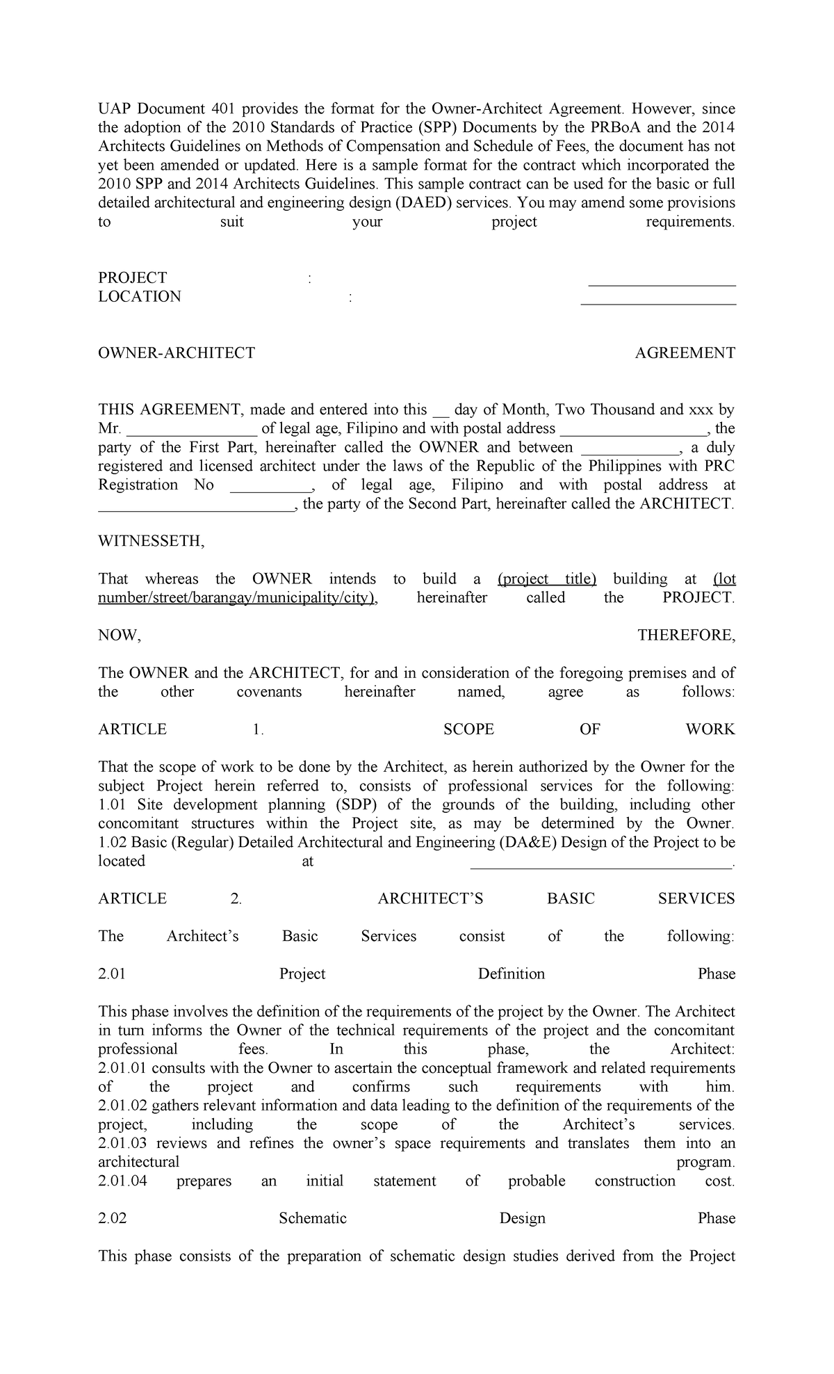 UAP Document 401 provides the format for - However, since the adoption ...