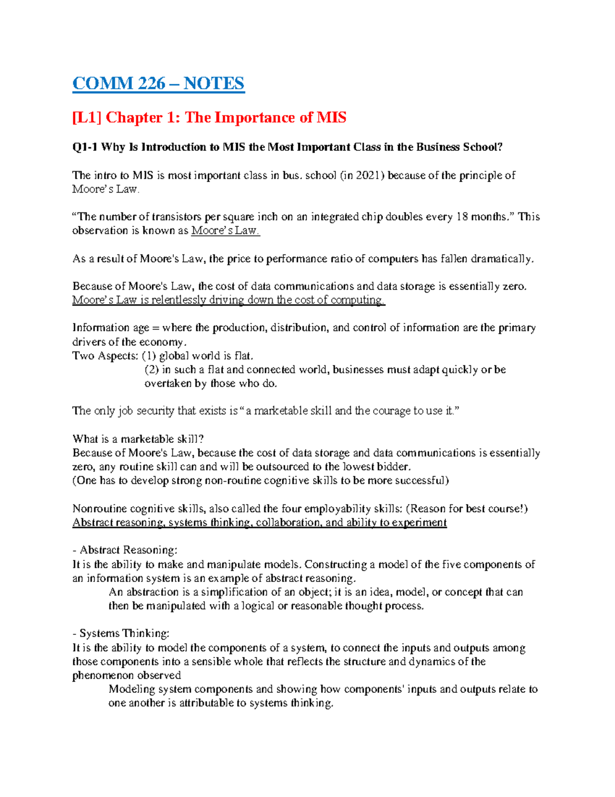 COMM 226 ( Notes) - COMM 226 – NOTES [L1] Chapter 1: The Importance of ...