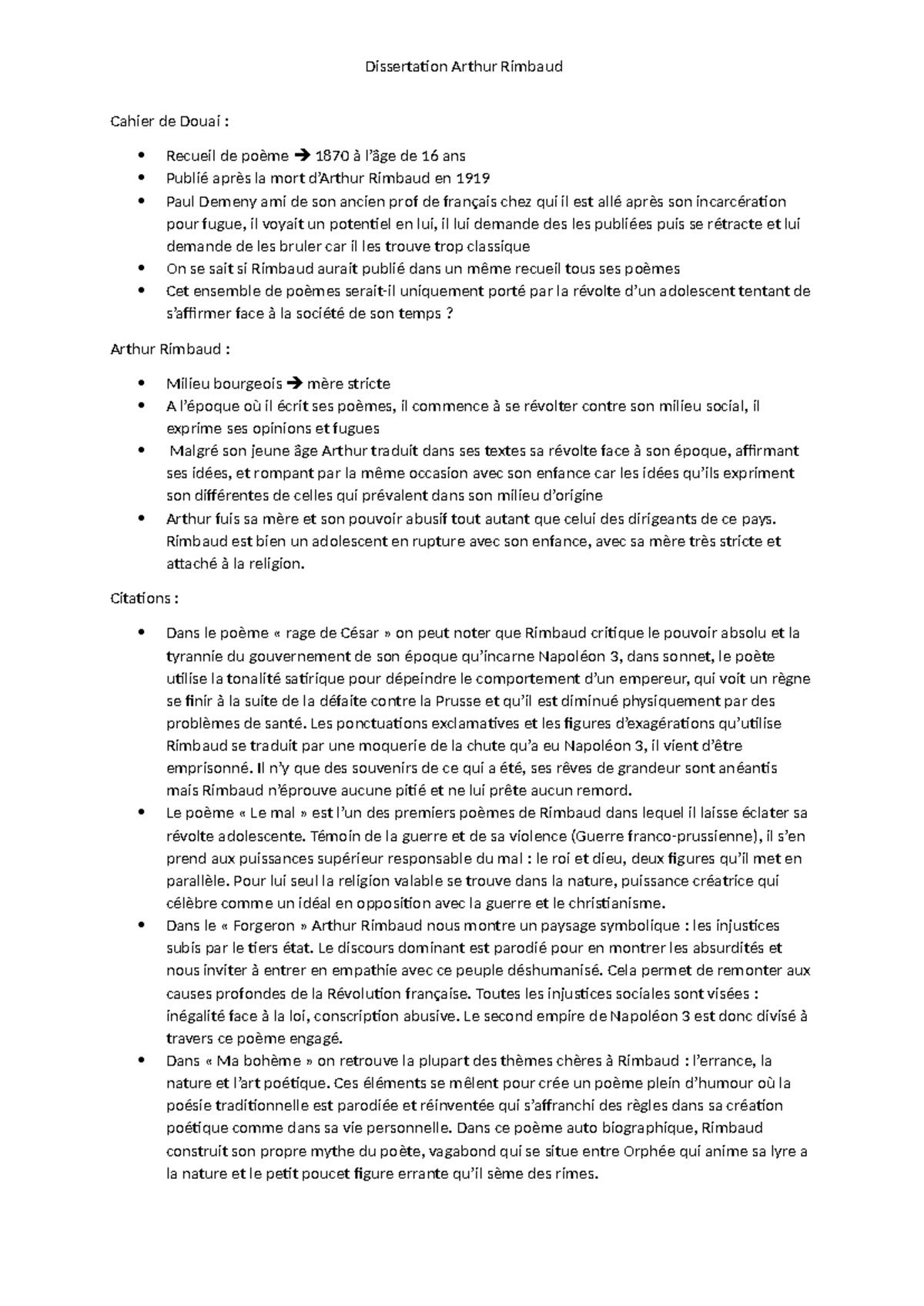 Cahier de Douai - Dissertation Arthur Rimbaud Cahier de Douai : Recueil ...