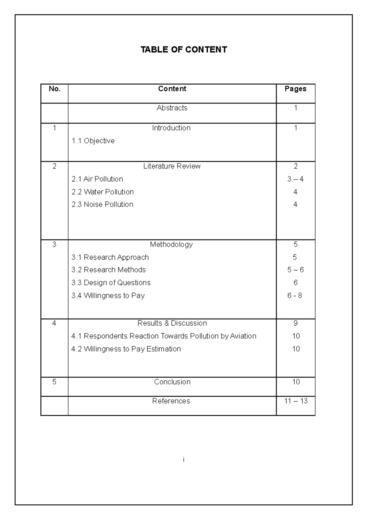 Aviation Pollution - TABLE OF CONTENT No. Content Pages Abstracts 1 1 ...