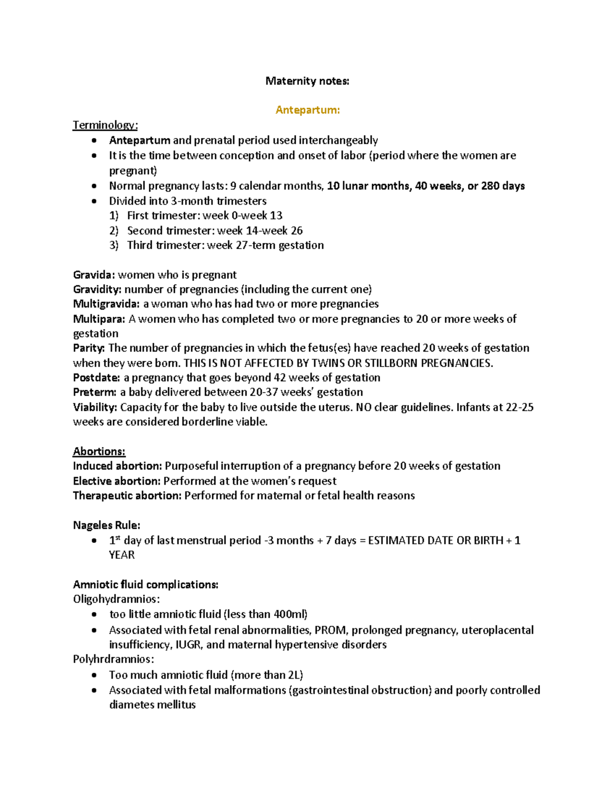 4111 Maternity Notes copy - Maternity notes: Antepartum: Terminology ...