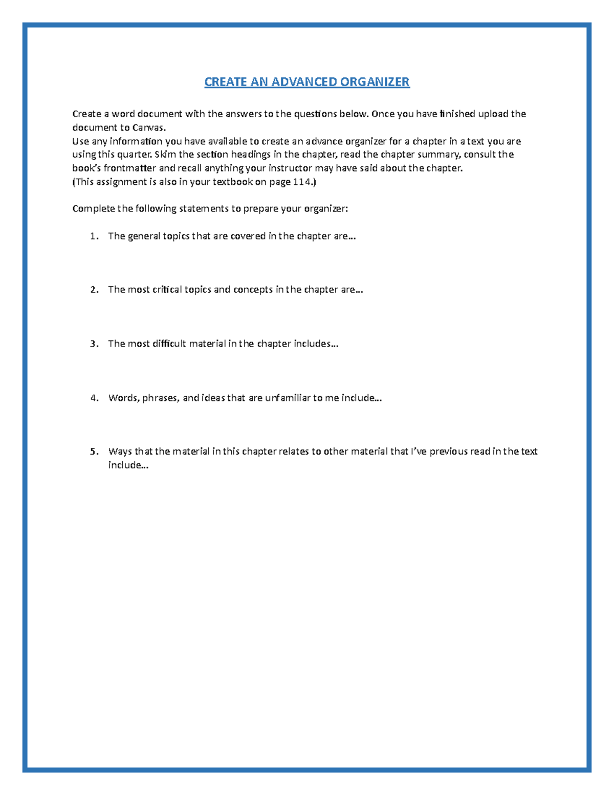 Readingadvanceorganizer - CREATE AN ADVANCED ORGANIZER Create a word ...