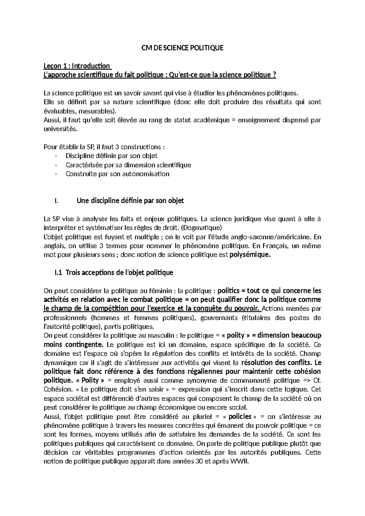 CM DE Science Politique - CM DE SCIENCE POLITIQUE Leçon 1 ...