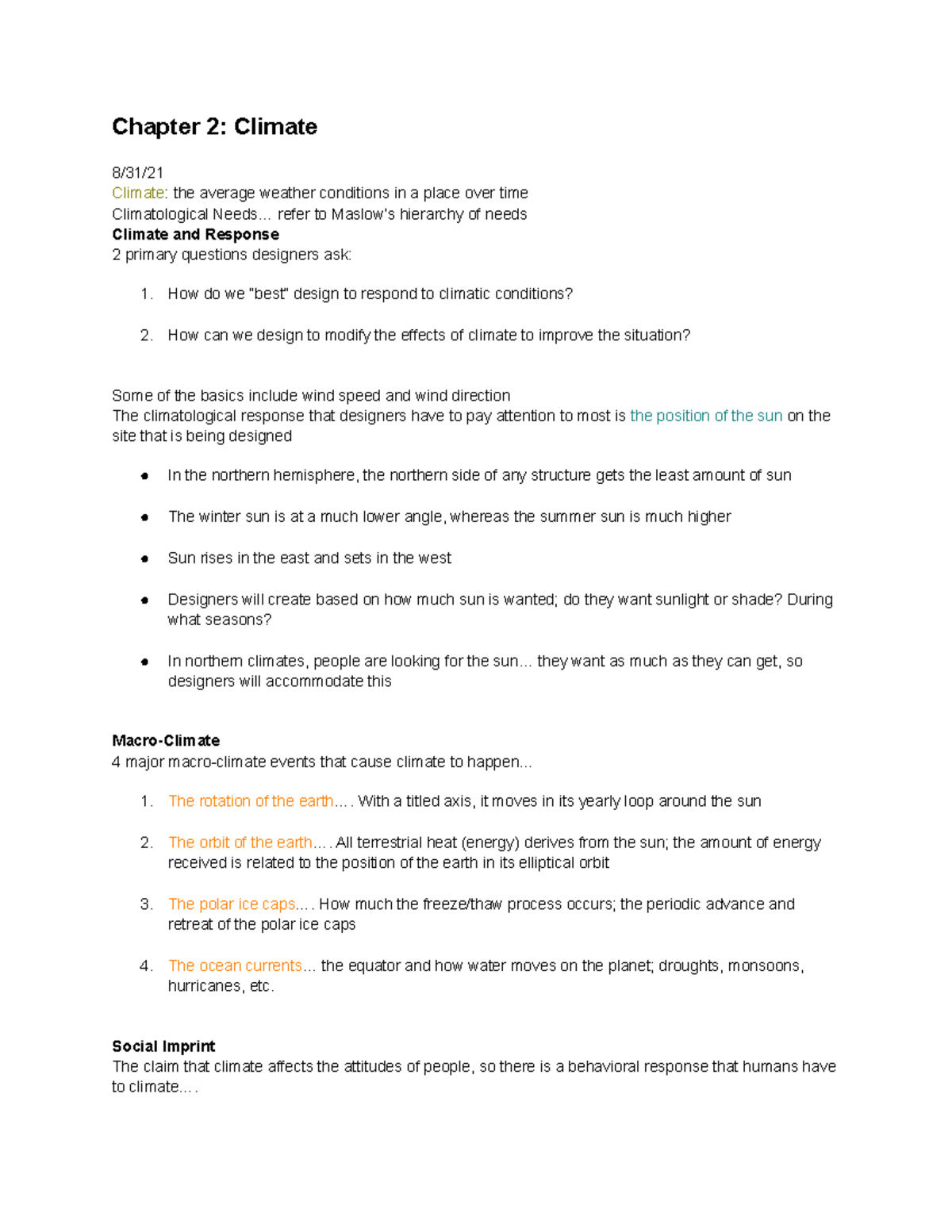 Chapter 2 Climate - Chapter 2: Climate 8/31/ Climate: the average ...