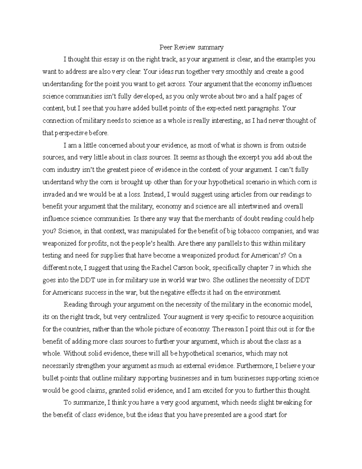 Peer Review summary - Grade: A - Peer Review summary I thought this ...