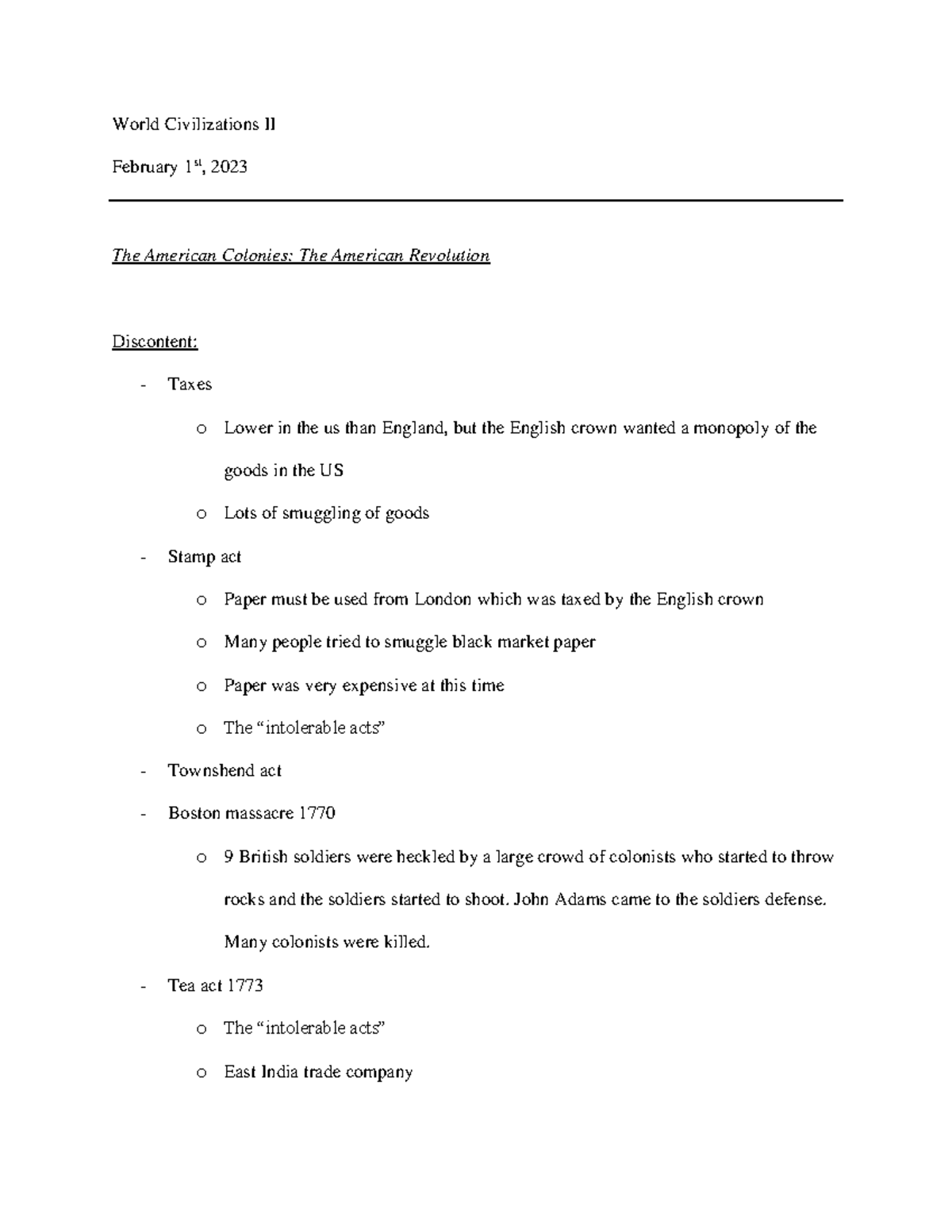 World Civ. 2-1-23 - Week 2. American Revolution. - World Civilizations ...