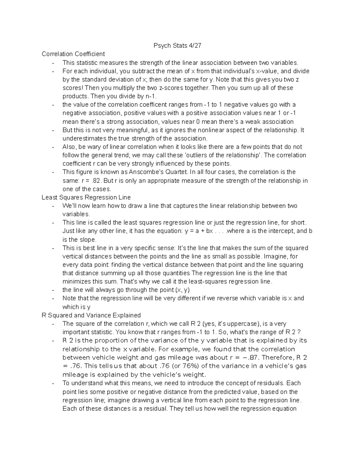Psych Stats 4/27 - Psych Stats 4/ Correlation Coefficient This ...