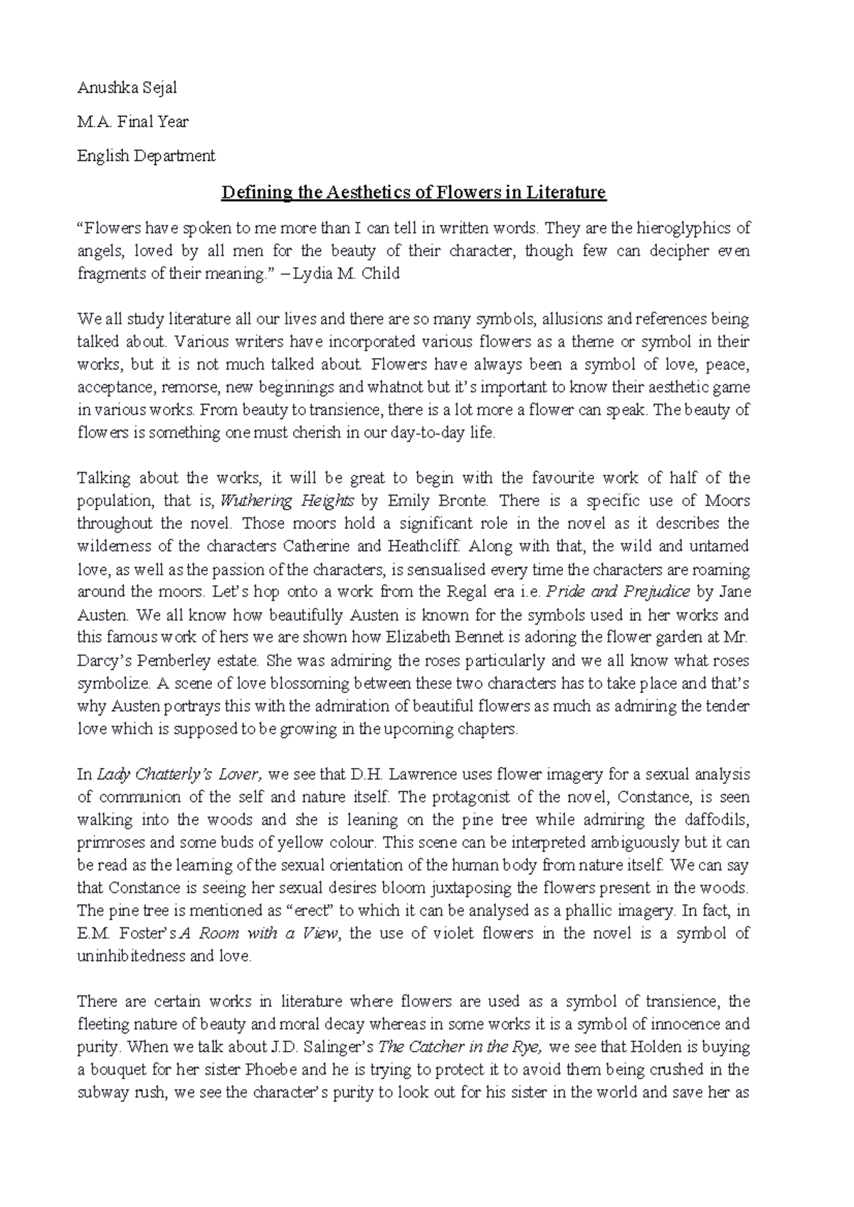 Defining the Aesthetics of Flowers in Literature - Anushka Sejal M ...