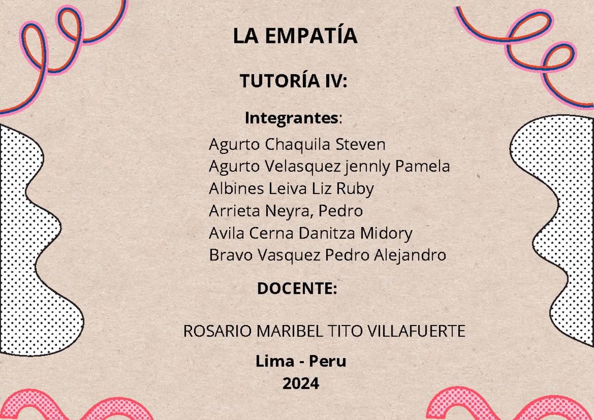 CARACTERISTICAS DE LA PERSONA EMPATICA - Tutoria IV - DOCENTE: ROSARIO ...