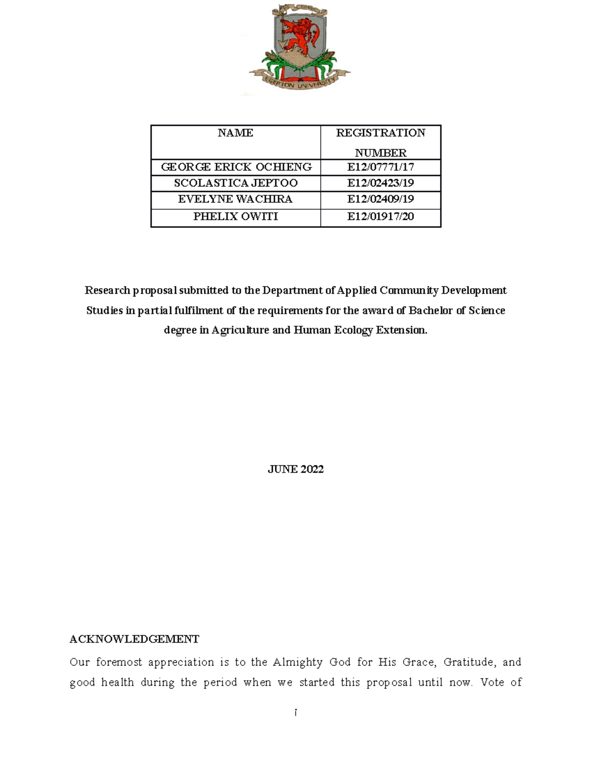 AGHE 331 Approtech - assignment - NAME REGISTRATION NUMBER GEORGE ERICK ...
