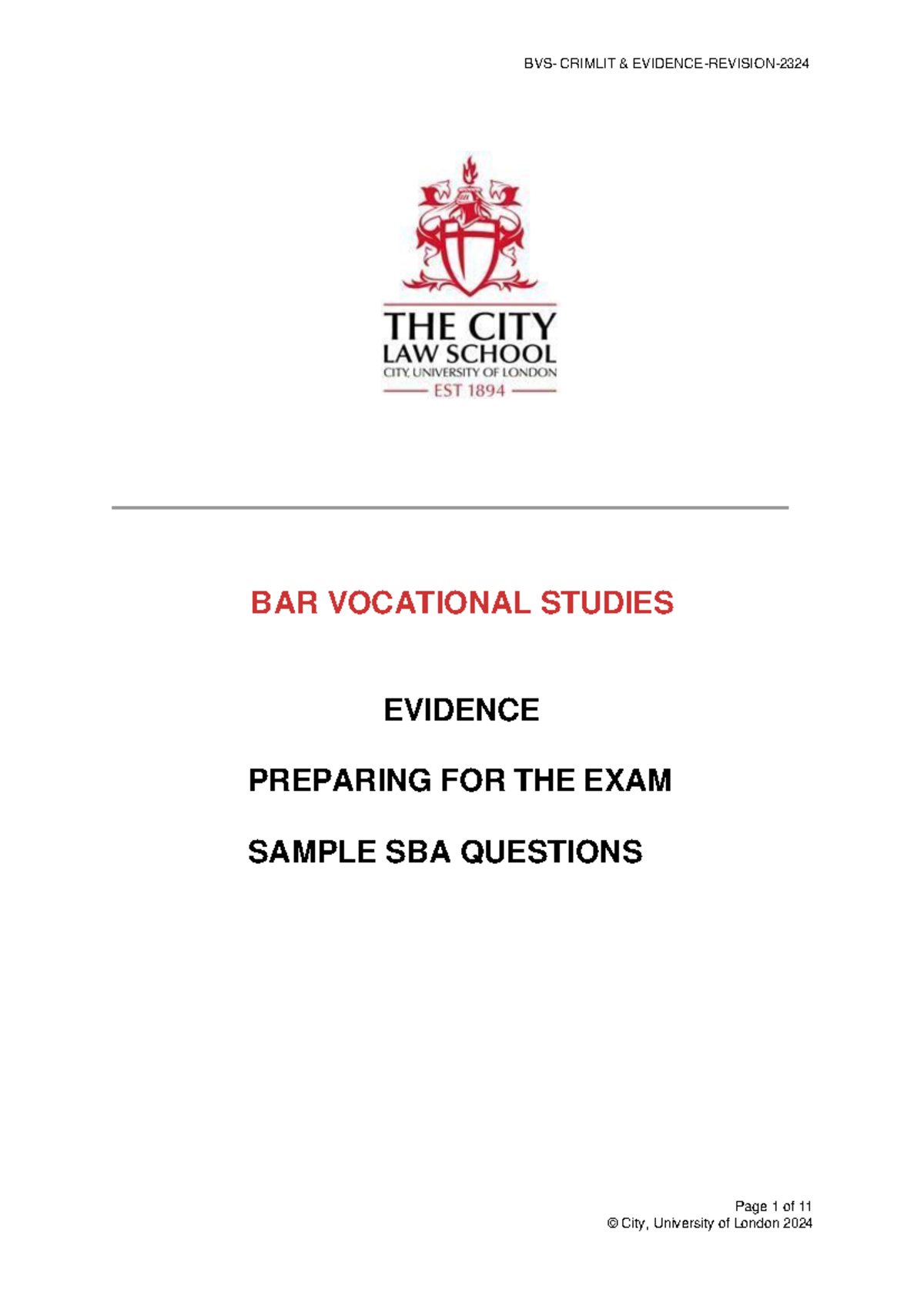 Evidence - sample SBA Questions - Page 1 of 11 BAR VOCATIONAL STUDIES ...
