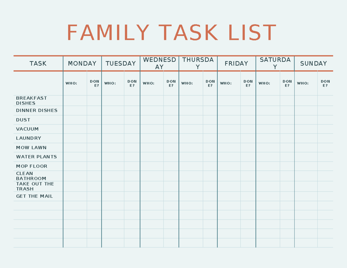 Document - stem gr - FAMILY TASK LIST TASK MONDAY TUESDAY WEDNESD AY ...