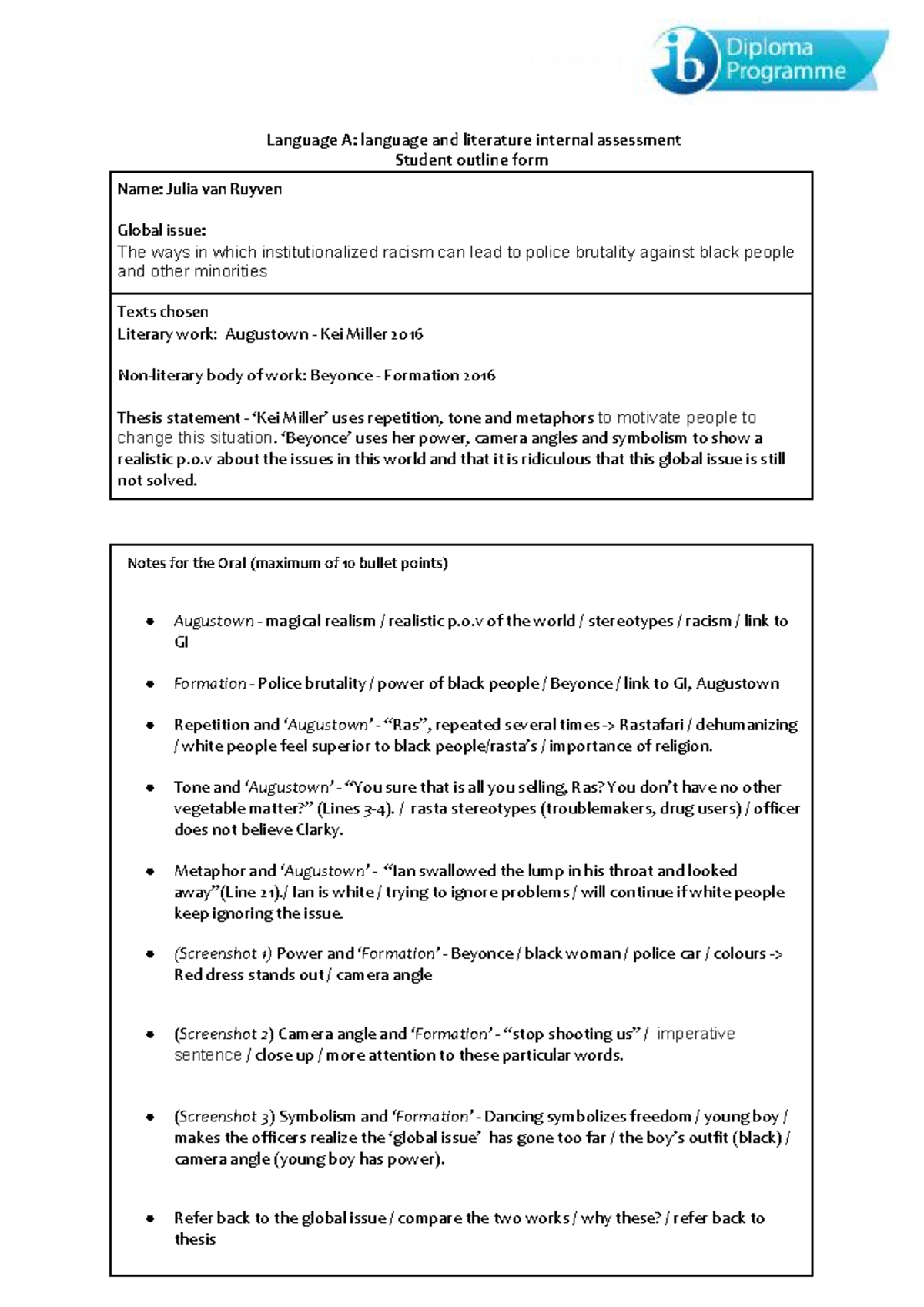 IO Outline form Language and literature - Official Outline FORM Julia ...
