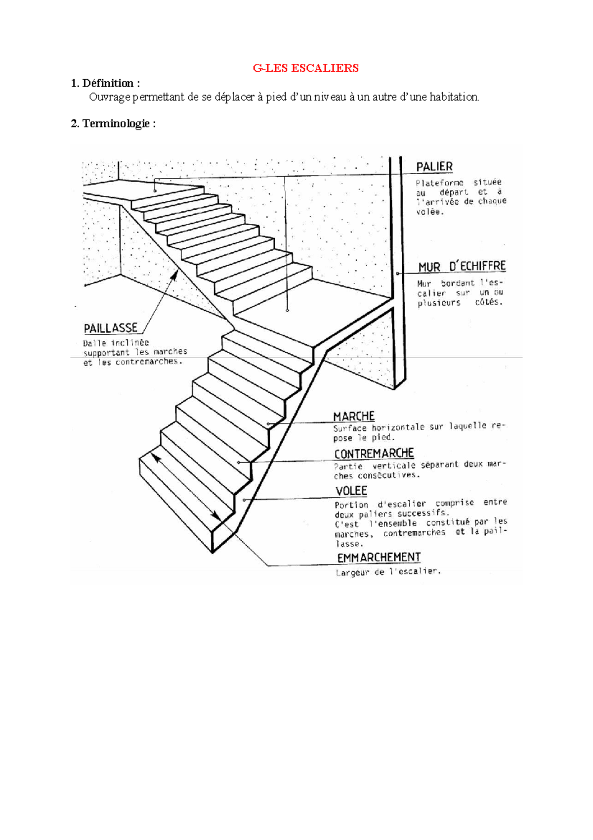 Les escaliers - G-LES ESCALIERS Définition : Ouvrage permettant de se ...