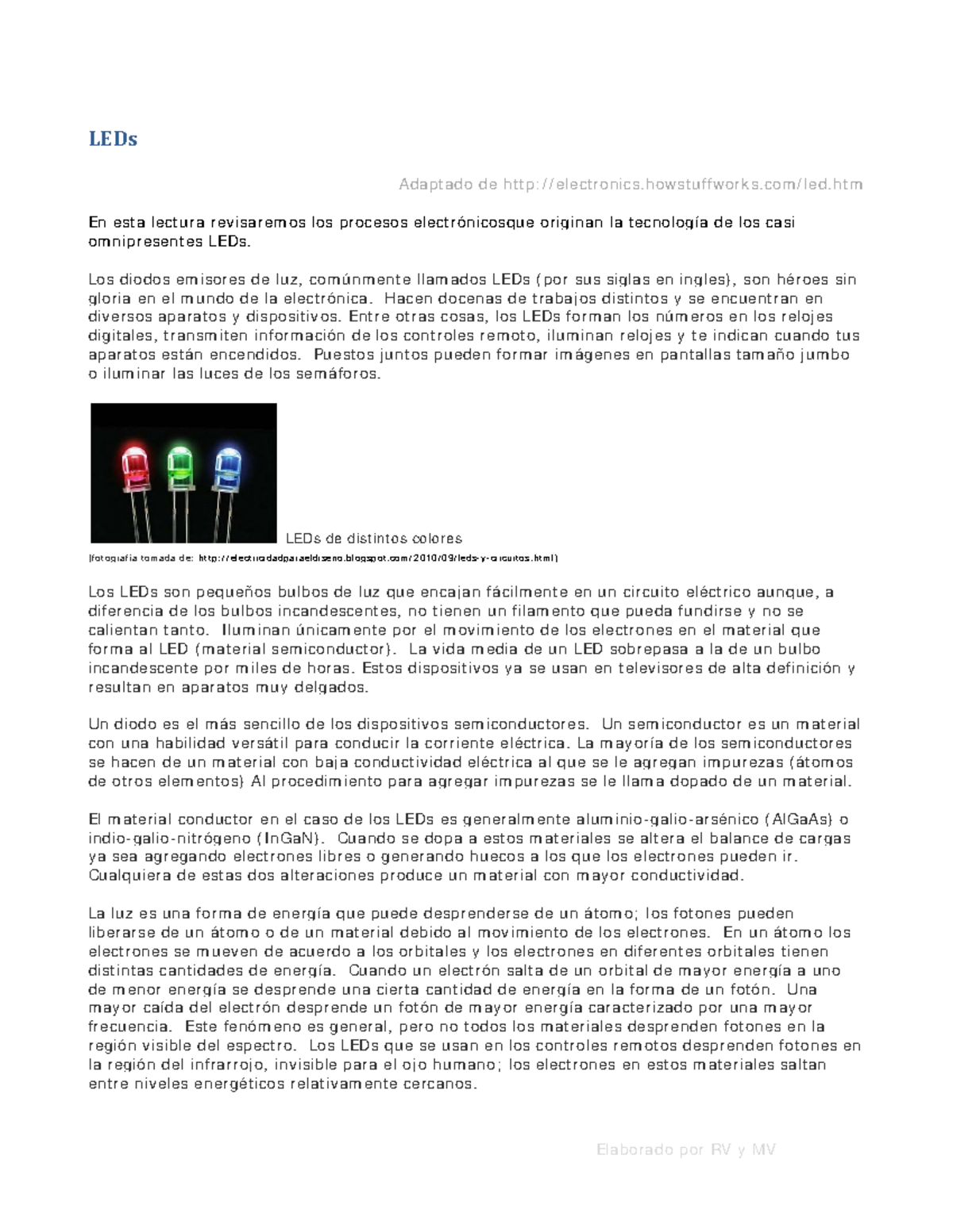 Lectura LEDs - Elabor ad o p or RV y MV LEDs Adapt ado de ht t p ...