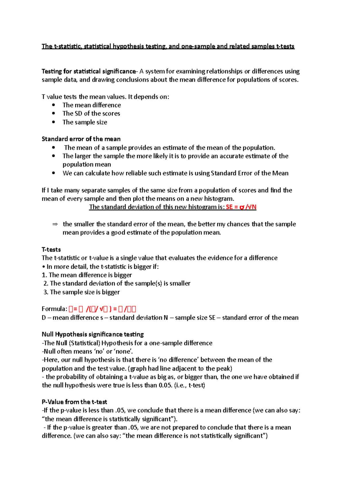 ONE- Sample AND Related- Sample T- Tests - The t-statistic, statistical ...