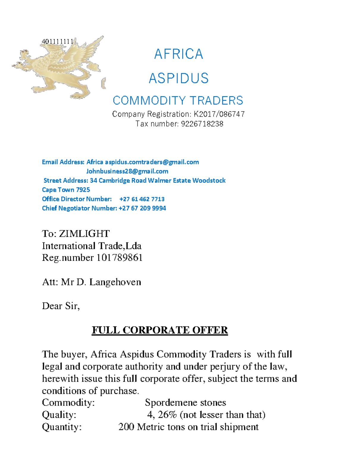Cus - Macroeconomics - 401111111 AFRICA ASPIDUS COMMODITY TRADERS ...
