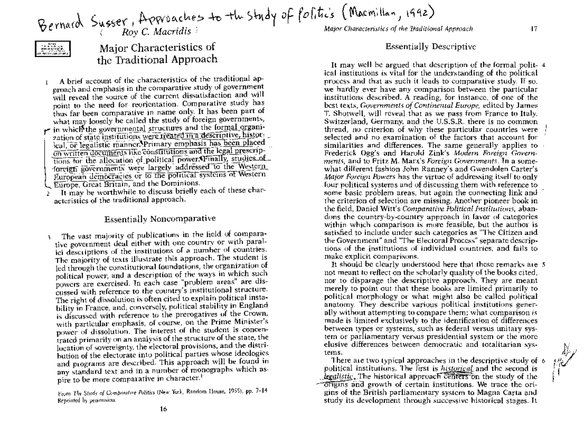 CP-Macridis - Essay on traditional approach of Compartive Politics by ...