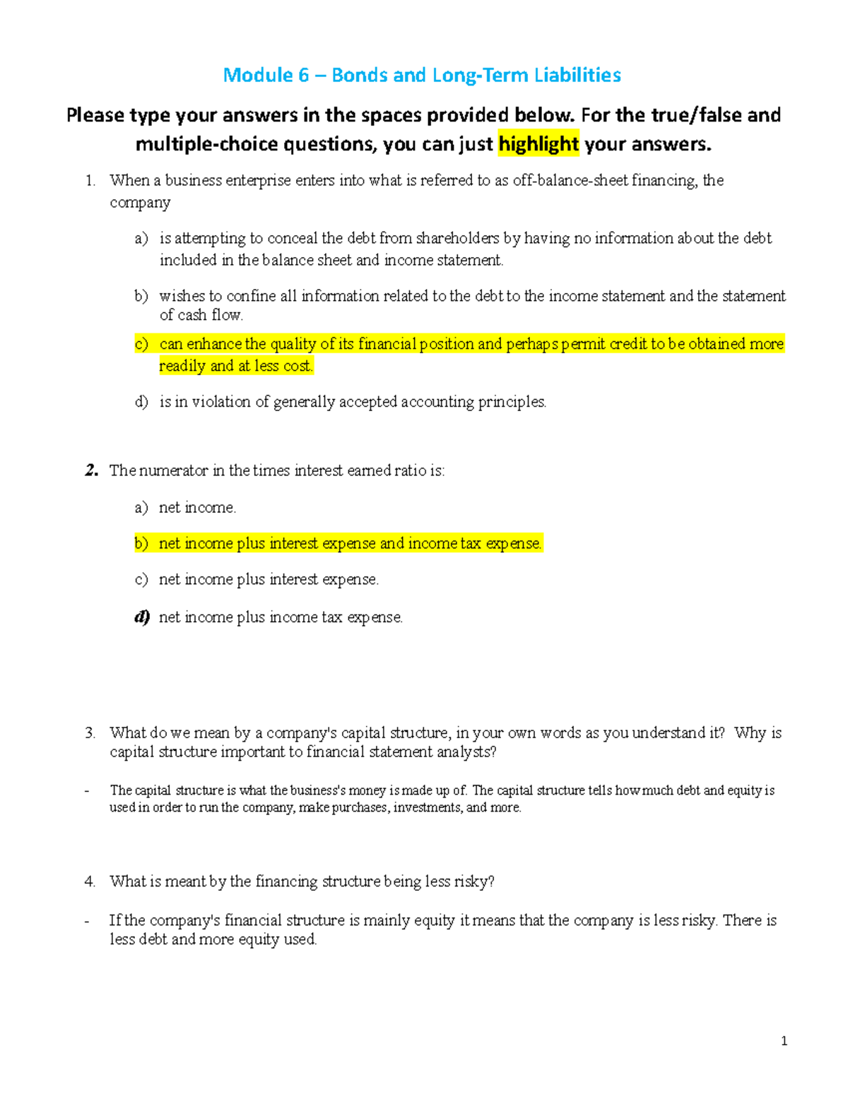 Bonds and Long-Term Liabilities 6 - Module 6 – Bonds and Long-Term ...