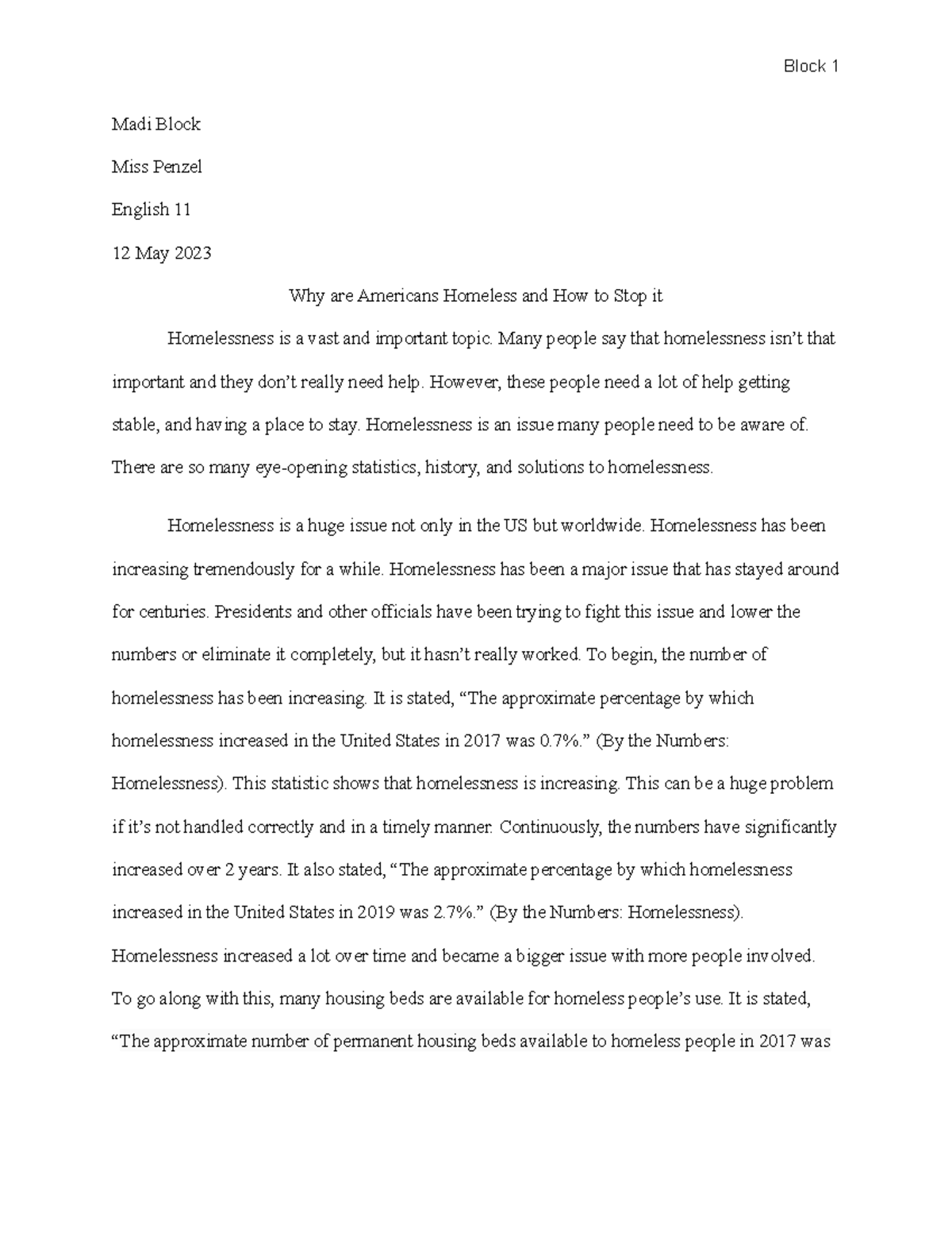 Why are Americans Homeless and How to Stop it - Madi Block Miss Penzel ...