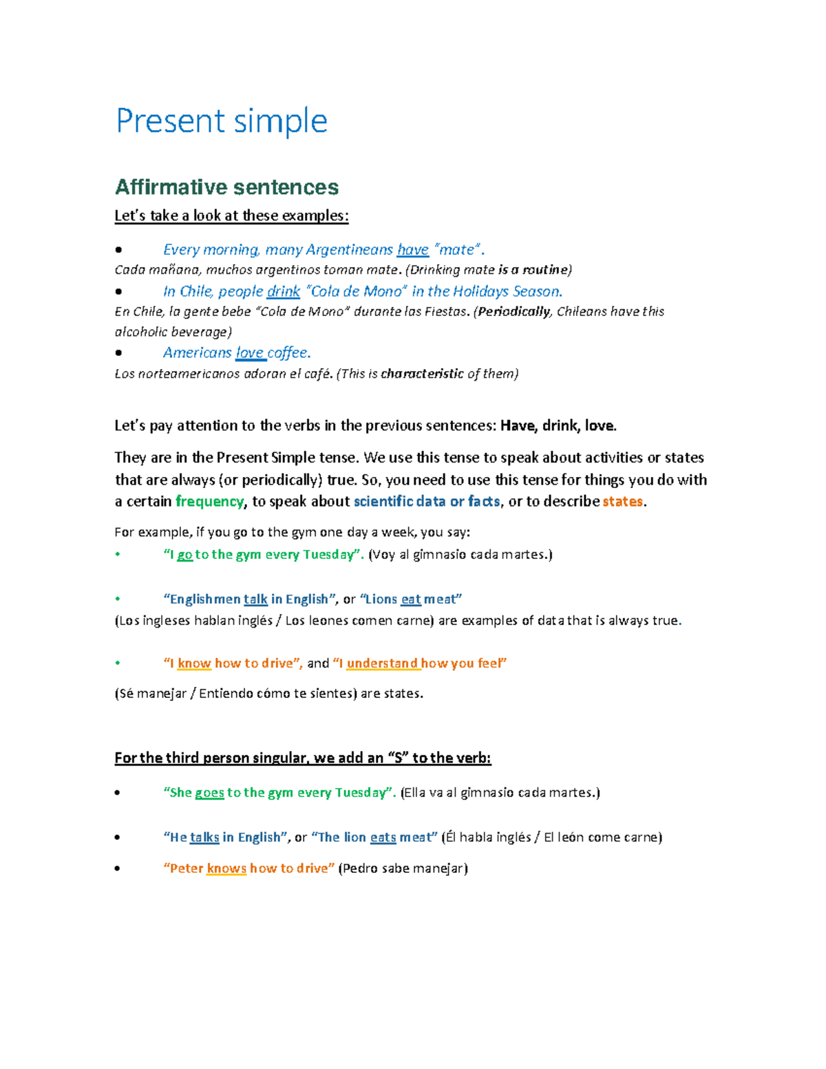 Simple Present Time expressions - Present simple Affirmative sentences ...