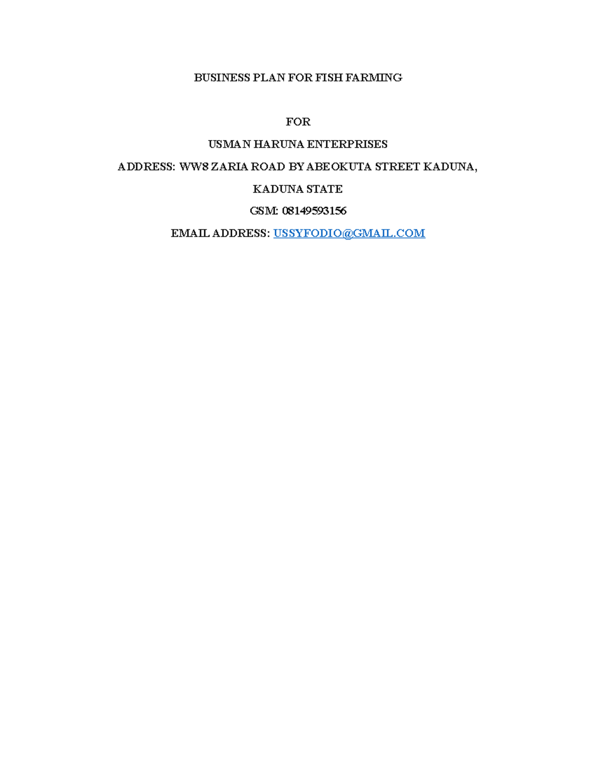 Ussy ENT - we study life - BUSINESS PLAN FOR FISH FARMING FOR USMAN ...