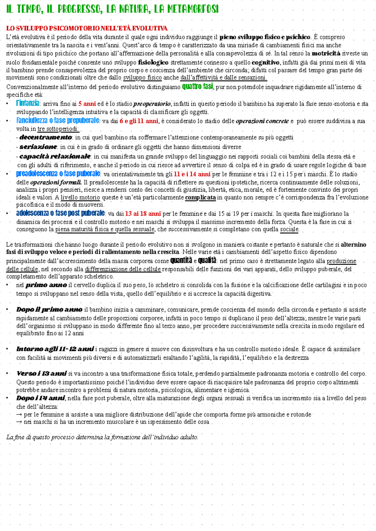 Lo sviluppo psicomotorio nell’età evolutiva - IL TEMPO, IL PROGRESSO ...
