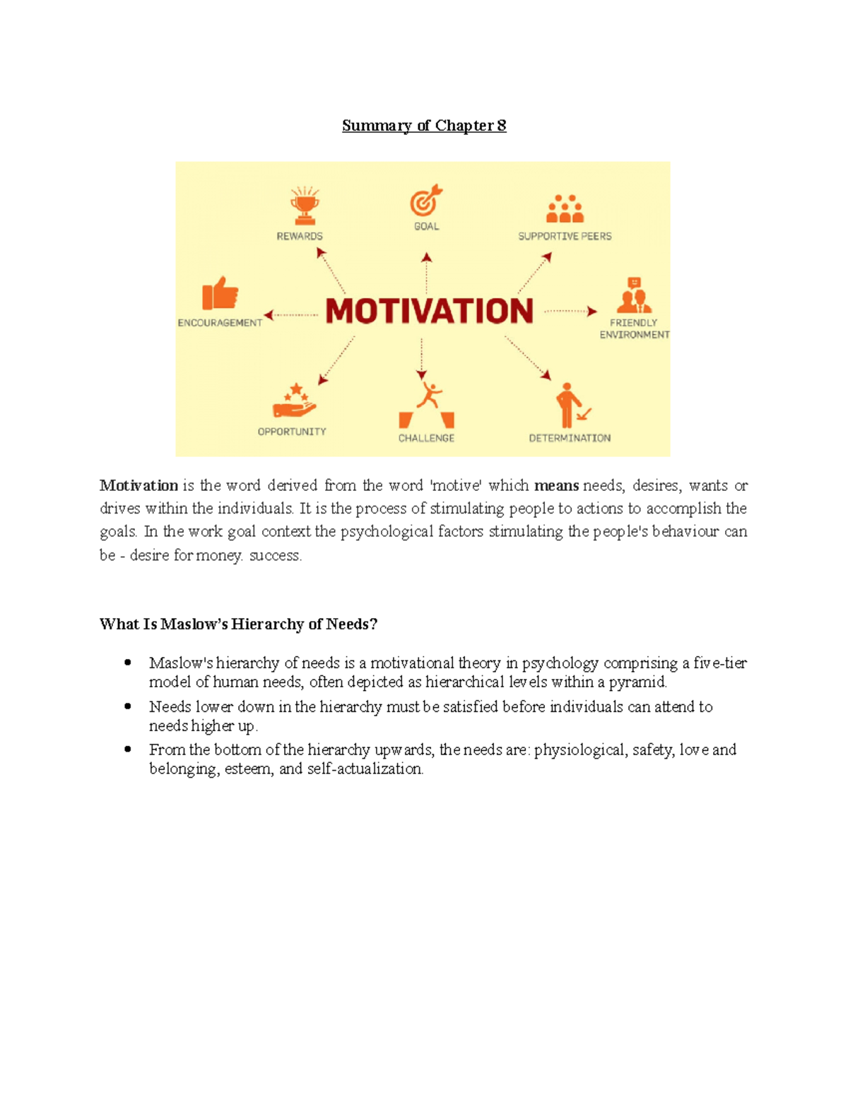 Summary Of Chapter 8 - Motivation - Summary of Chapter 8 Motivation is ...
