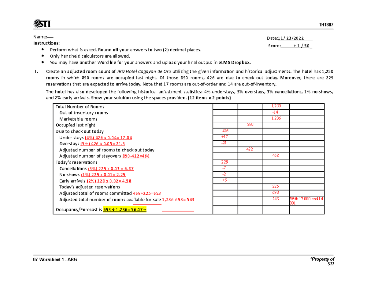 07 Worksheet 1 - ARG - essays - TH *Property of STI 07 Worksheet 1 ...