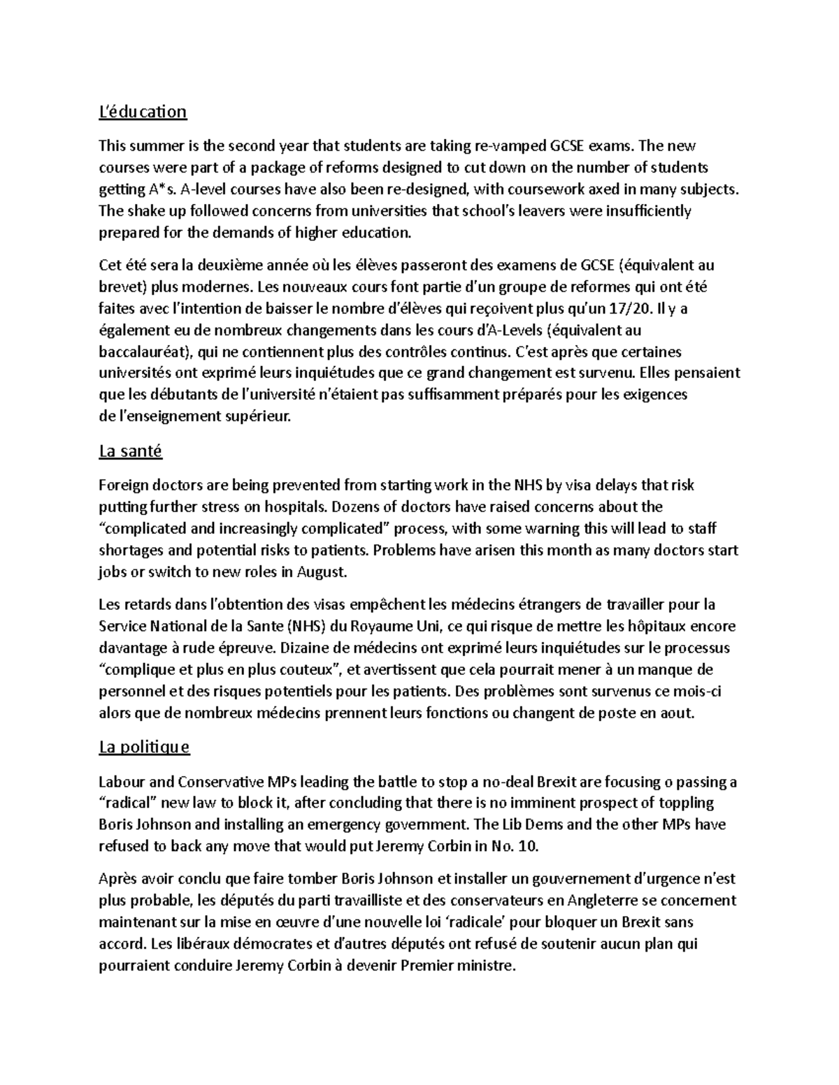 Cultural References Mini Translations - L’éducation This summer is the ...
