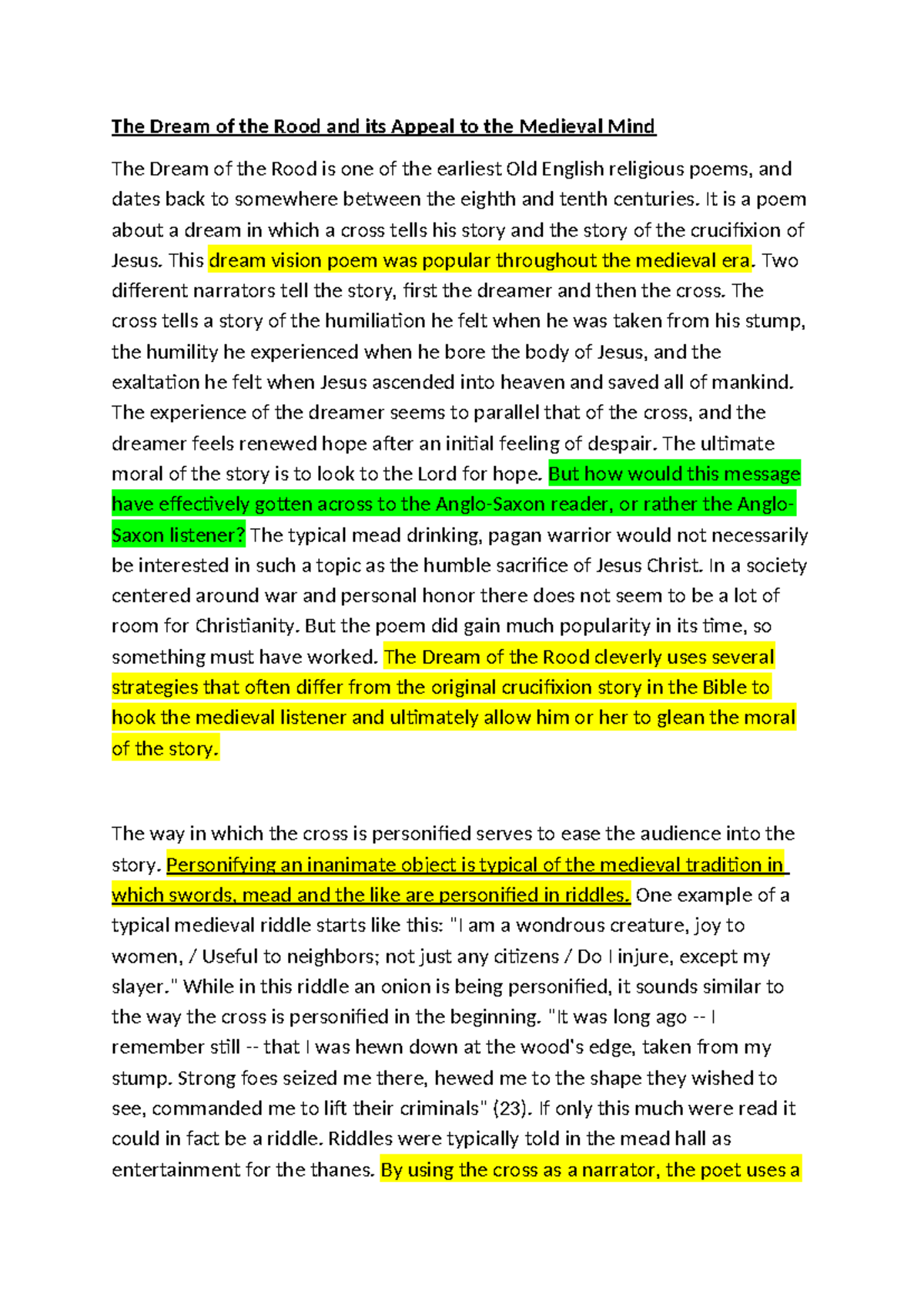 The Dream of the Rood and its Appeal to the Medieval Mind - It is a ...