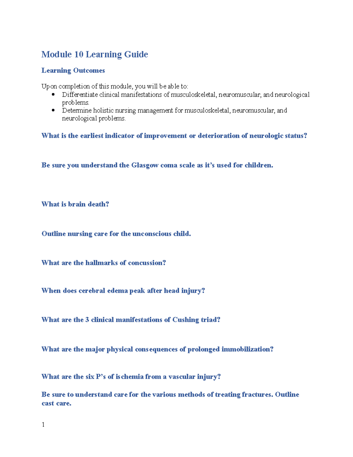 NURS 3574 Module 10 Learning Guide - Module 10 Learning Guide Learning Outcomes Upon completion ...