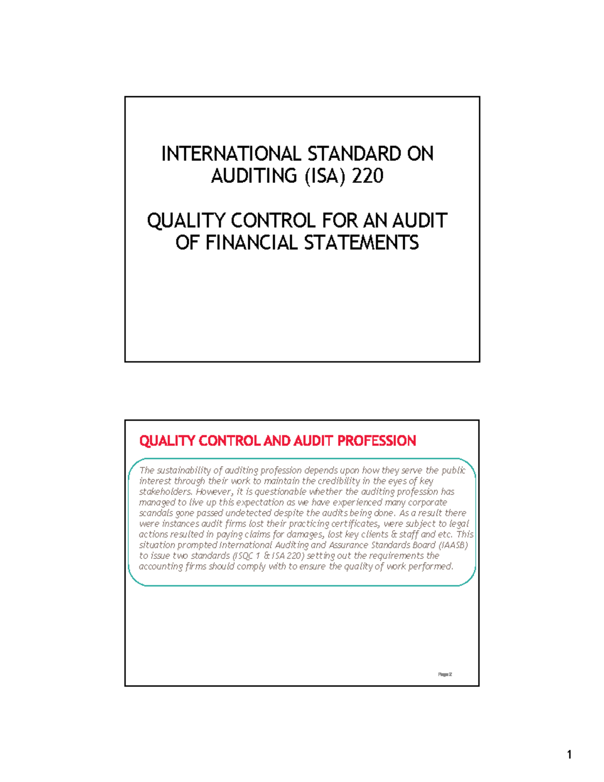 Session 14 - Audit Quality - INTERNATIONAL STANDARD ON AUDITING (ISA ...