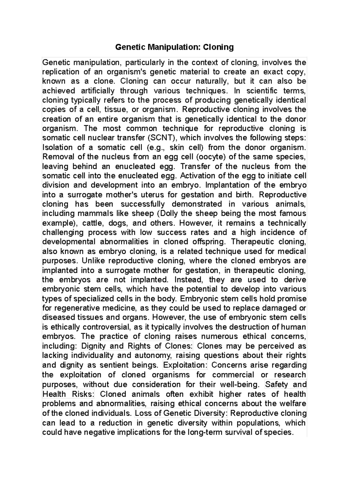 Cloning 1 - Trabalho sobre clonagem - Genetic Manipulation: Cloning ...