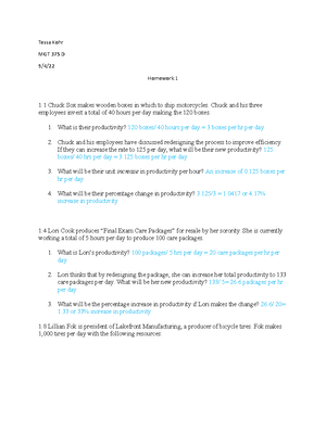 Chapter 6 Homework - Tessa Kohr MGT 375 D Prof. Sklar 11/3/ Chapter 6 ...