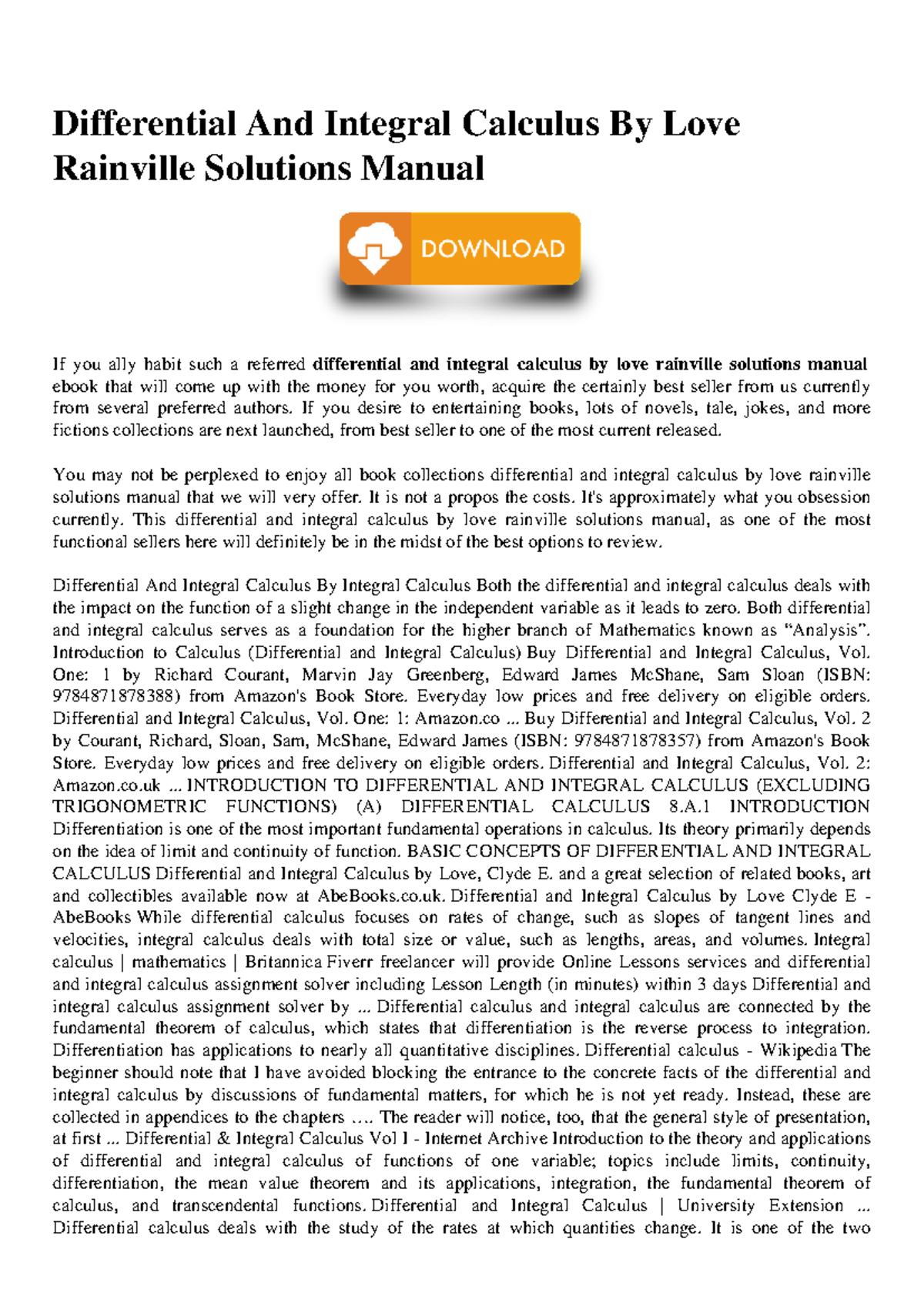 Scribd - BSHB - Differential And Integral Calculus By Love Rainville ...