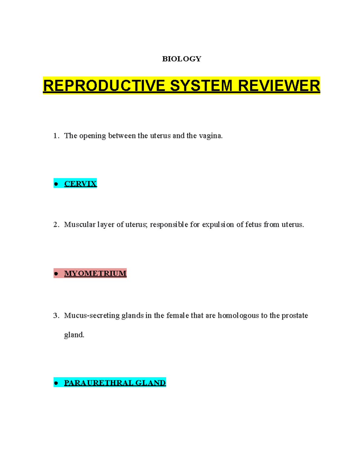 Reproductive System - BIOLOGY REPRODUCTIVE SYSTEM REVIEWER The opening ...