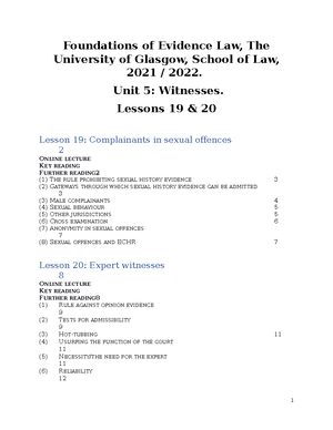 Foundations of Evidence Law 2020 Unit 1 Lessons 1-2 and Tutorial 1 ...