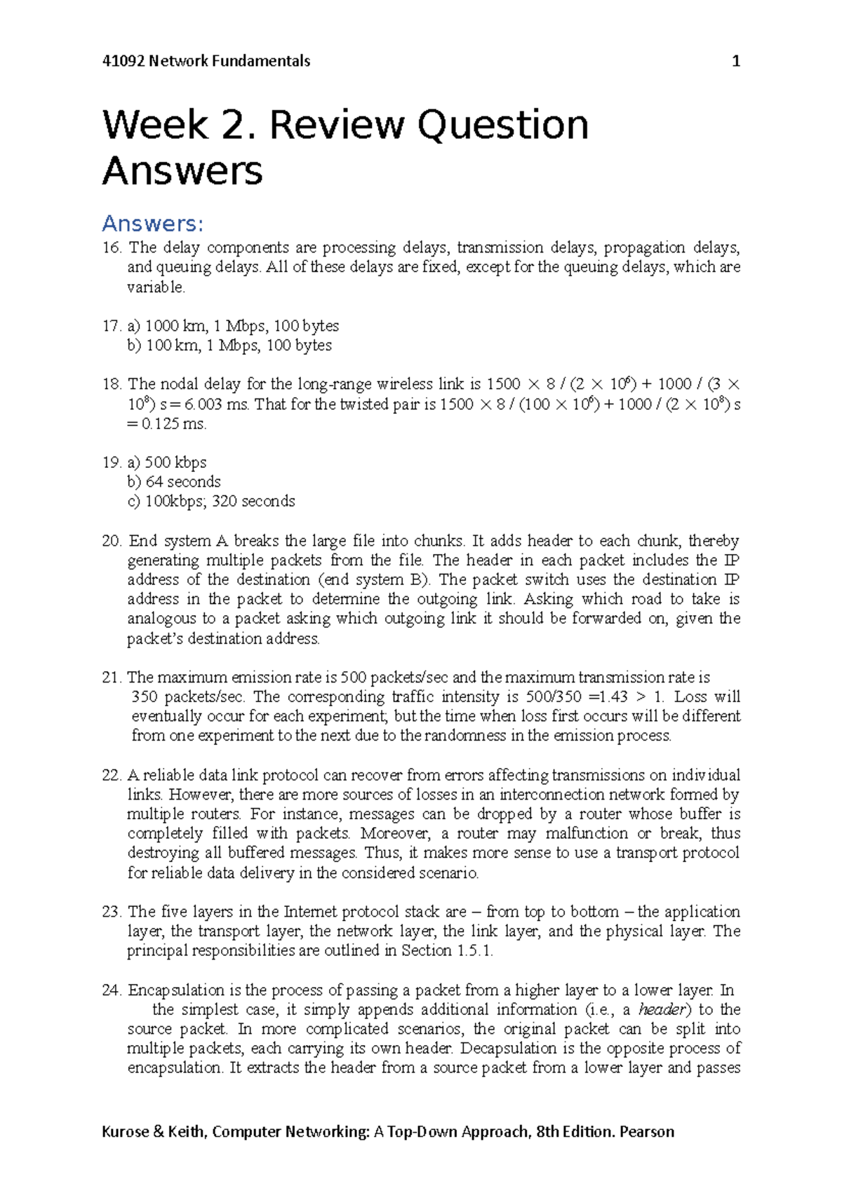 Week2 Review Question Answer 41092 Network Fundamentals Week 2 Review Question Answers