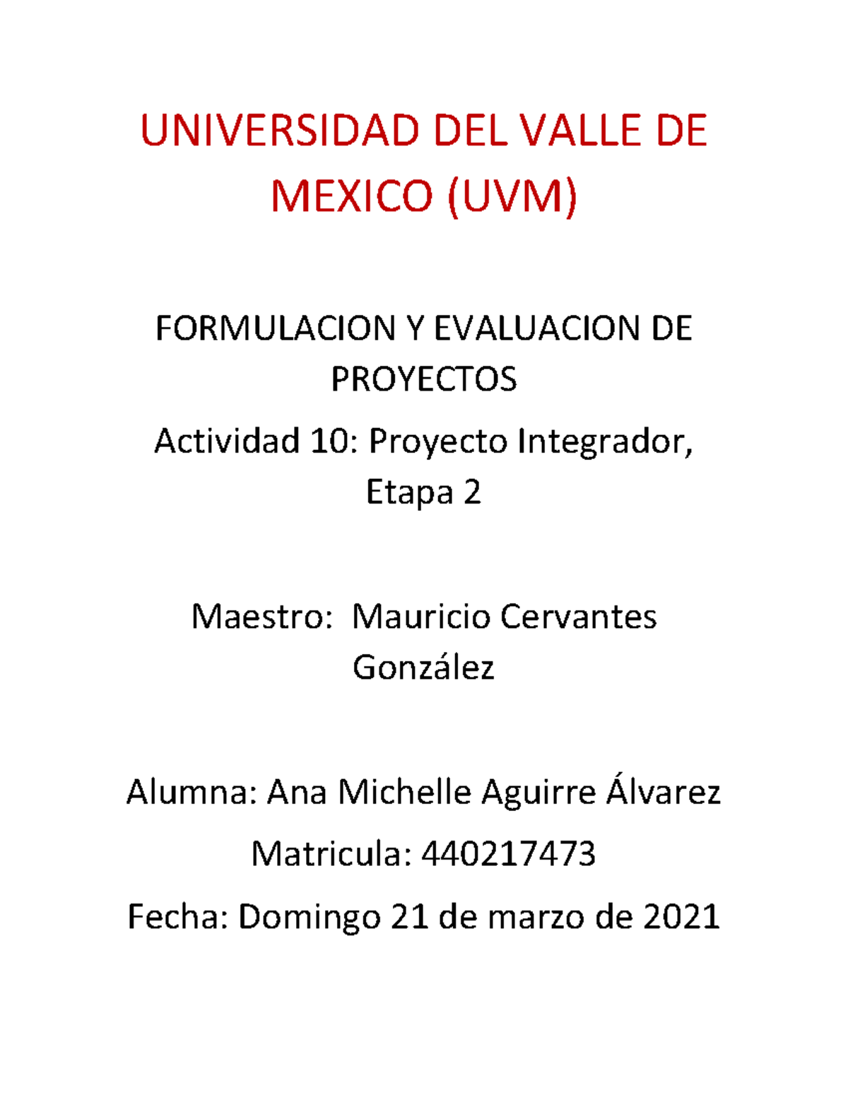 A10-AMAA - trabajo - UNIVERSIDAD DEL VALLE DE MEXICO (UVM) FORMULACION ...