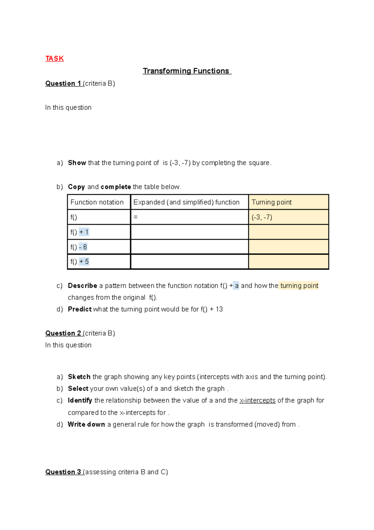 Transforming Functions Investigation MYPcriteria BC-1 - TASK ...