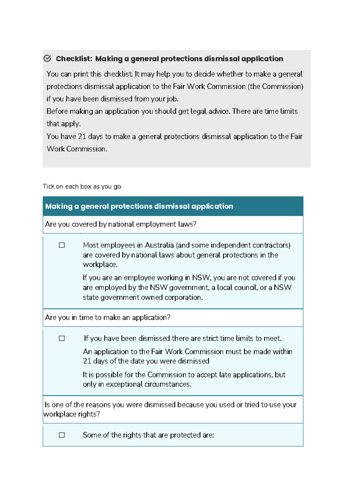 Checklist - Making a GP dismissal application - Checklist: Making a ...