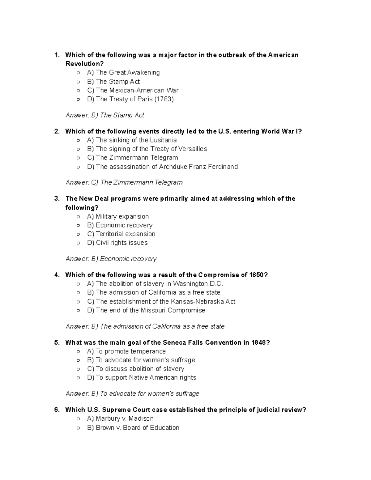 Apush Quiz - Which of the following was a major factor in the outbreak ...