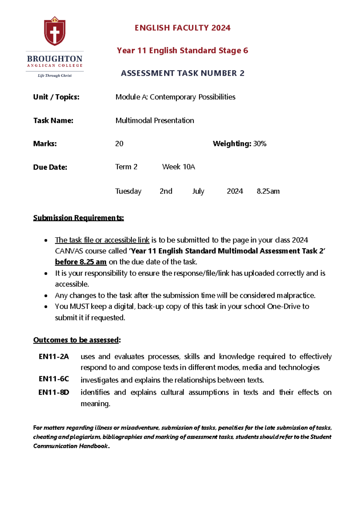 Year 11 English Standard Assessment Task 2 Notification-1 - ENGLISH ...