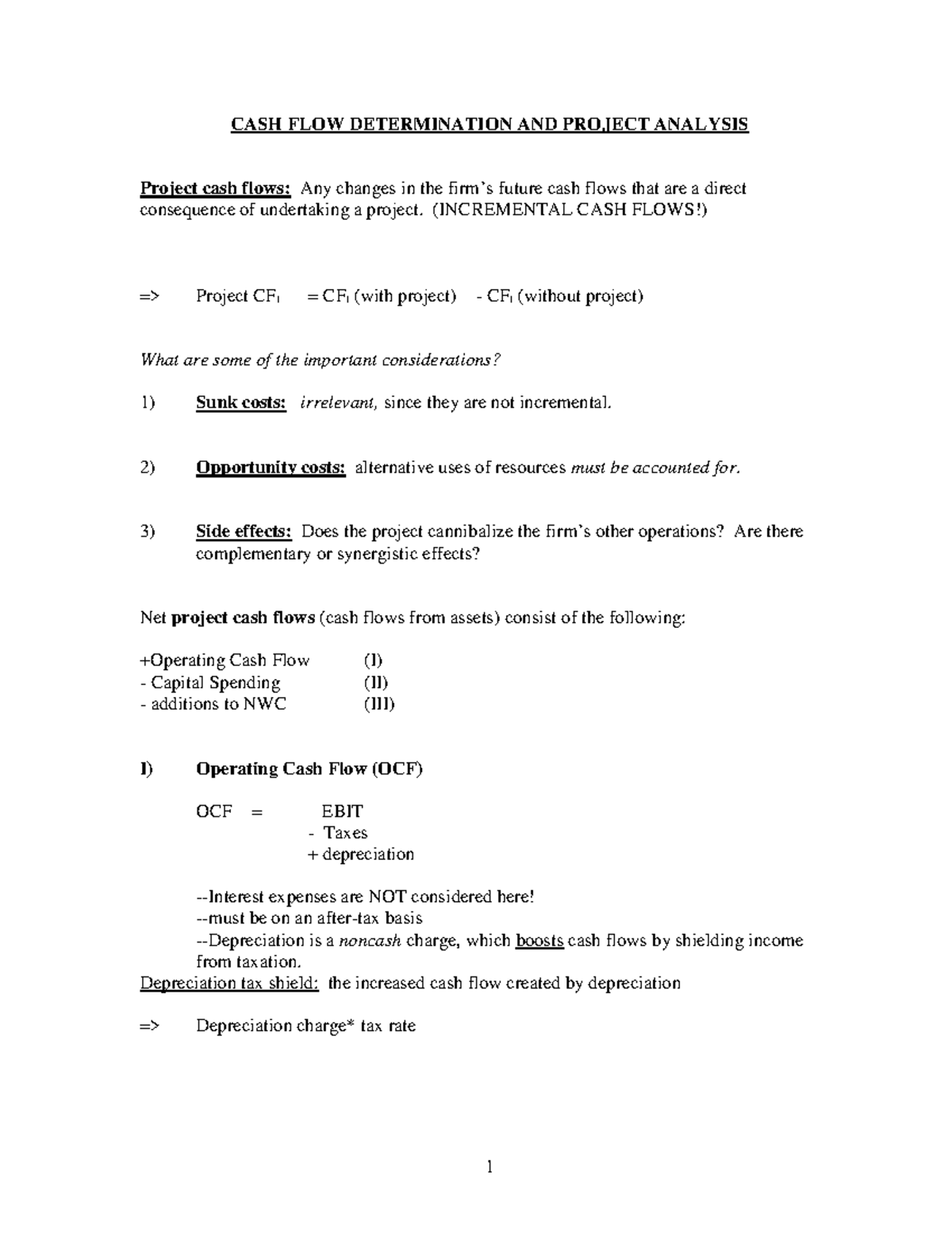 Cash Flows and Project Analysis L19 - CASH FLOW DETERMINATION AND ...