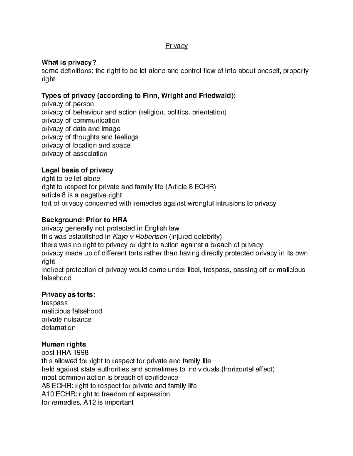 Privacy - These are personal notes made from an accumulation of lecture ...